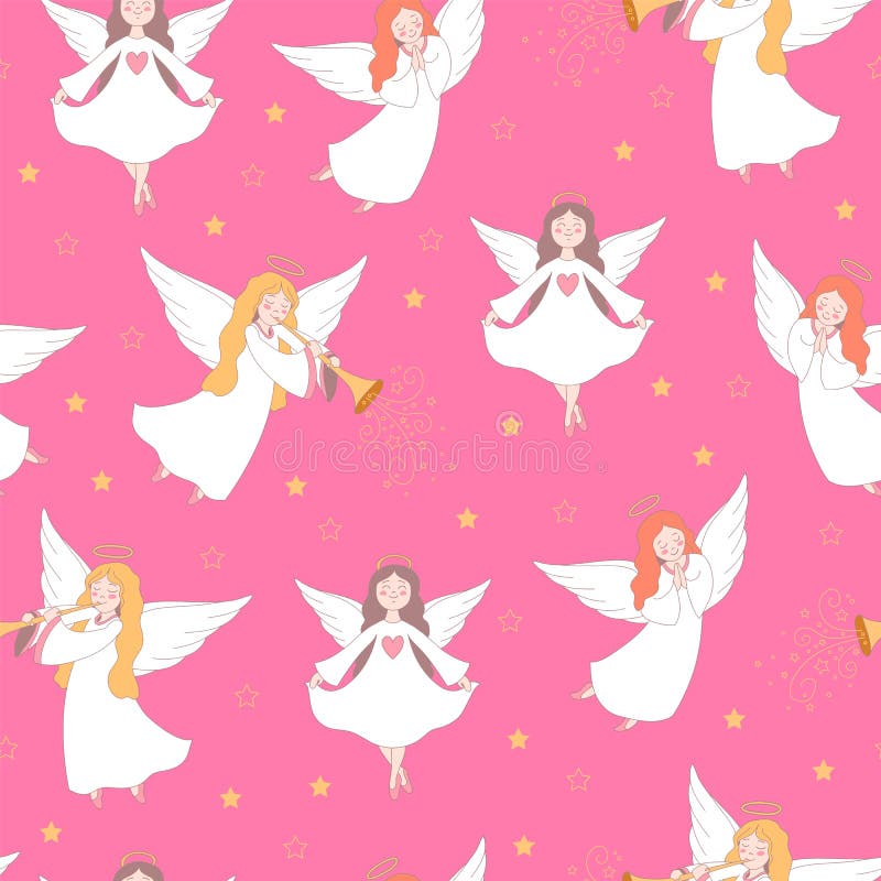 Angels Pattern with Pink Background Stock Vector - Illustration of pink ...