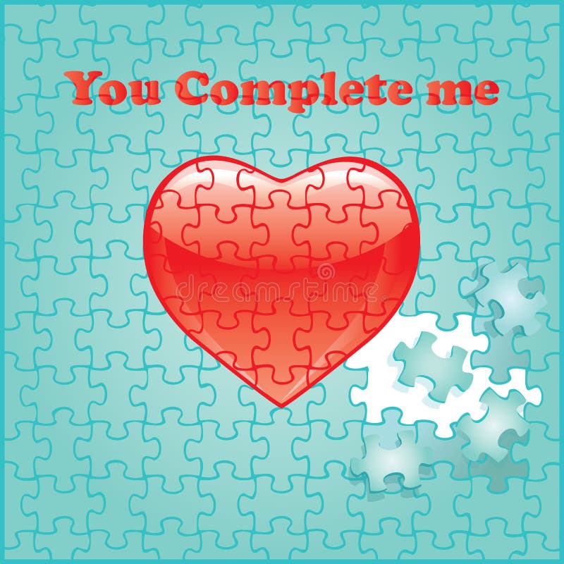 You Complete Me Puzzle with Red Heart Stock Vector - Illustration of ...
