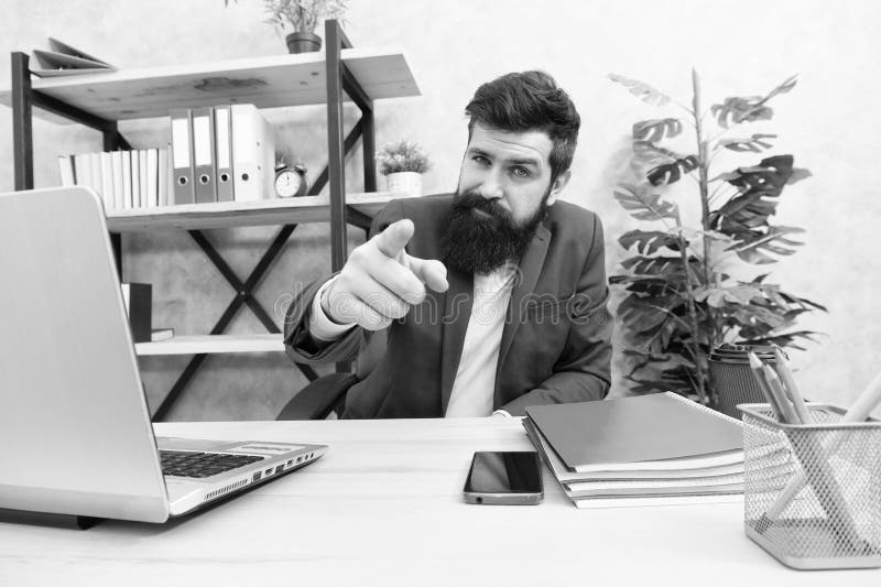 You Hired. Man Bearded Hr Manager Sit in Office. Job Interview Concept ... You Hired. Man Bearded Hr Manager Sit in Office. Job Interview Concept ...
