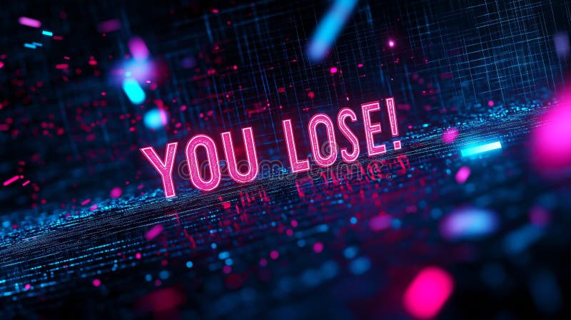 You Lose! Neon Text with Glitch and Motion Blur Effects Background ...
