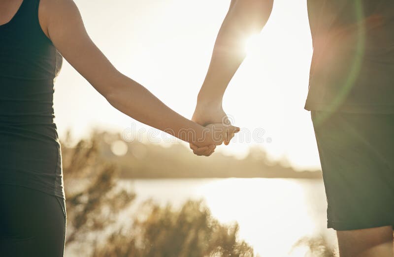 You Me Together, Forever. a Couple Holding Hands Outdoors. Stock Photo ...