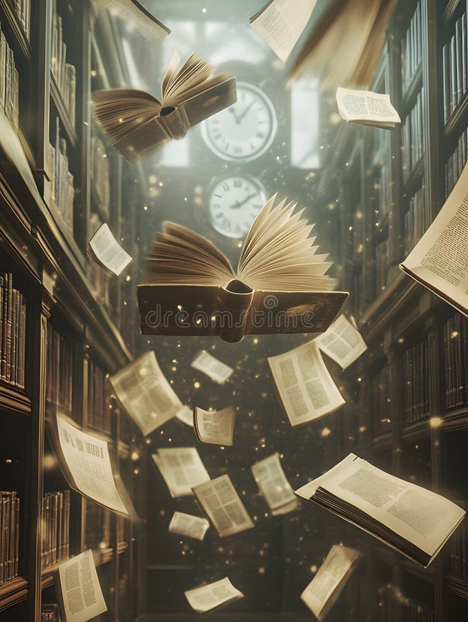 When You Read, Time Flies Flying Books in the Library with a Clock ...