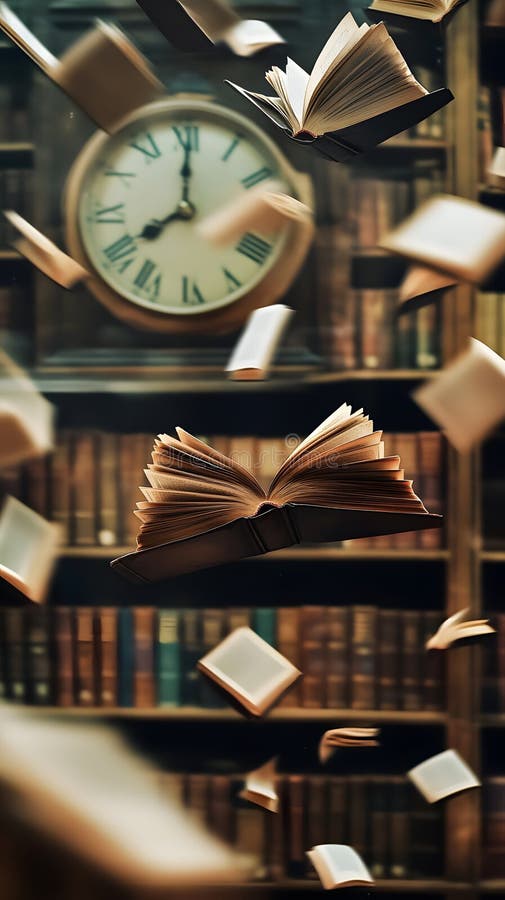 When You Read, Time Flies Flying Books in the Library with a Clock ...
