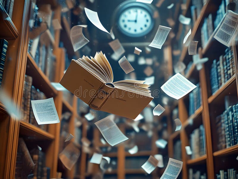 When You Read, Time Flies Flying Books in the Library with a Clock ...