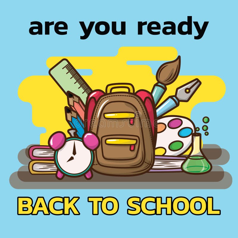Are You Ready Back To School., School Supplies on Blue Blackground ...