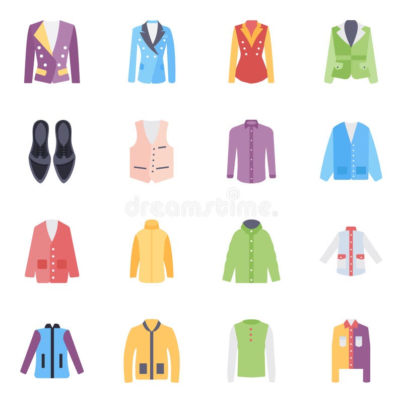 Pack of Clothing Flat Icons Stock Vector - Illustration of garment ...
