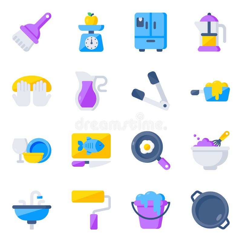 Pack of Kitchen Tools and Instrument Flat Icons Stock Vector ...