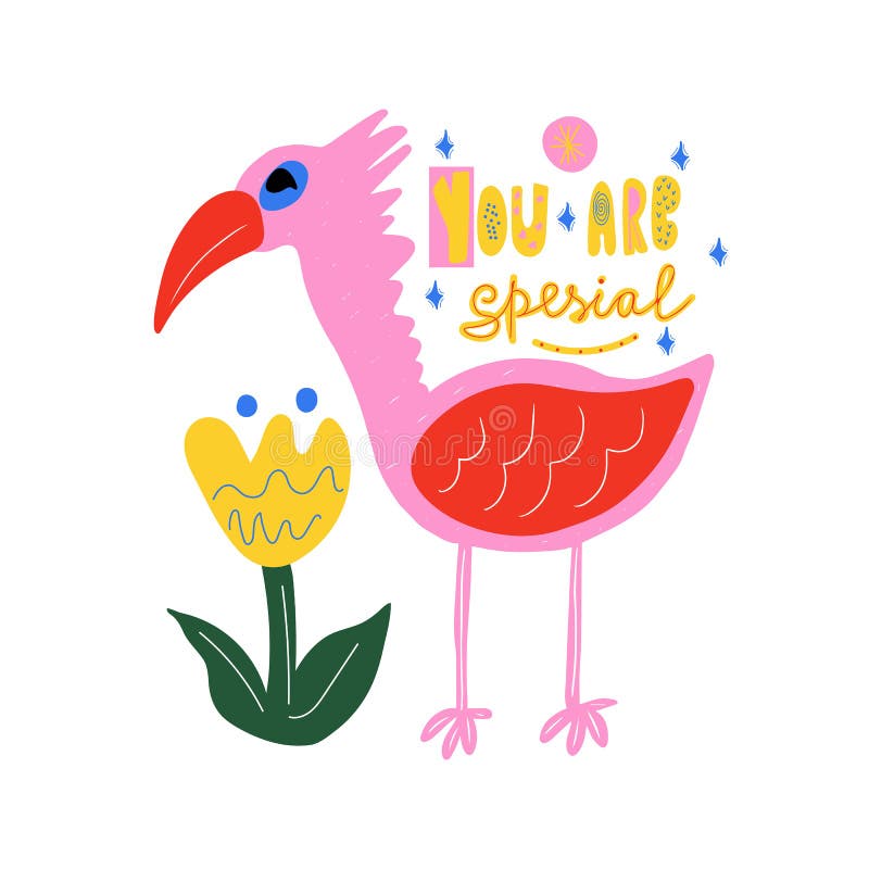 You are Special. Funny Bird and Multi-colored Letters with Hand-drawing ...