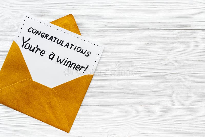 You are a Winner. Golden Envelope with Congratulation Card Stock Photo ...
