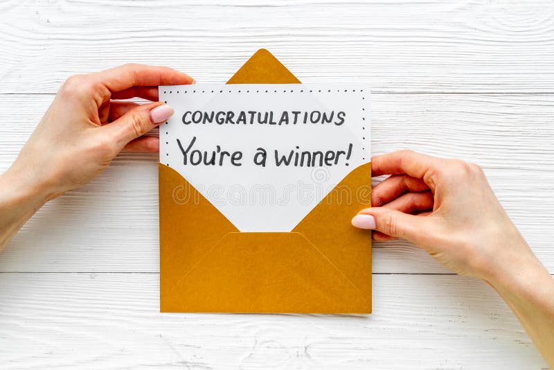 You are a Winner. Golden Envelope with Congratulation Card Stock Image ...