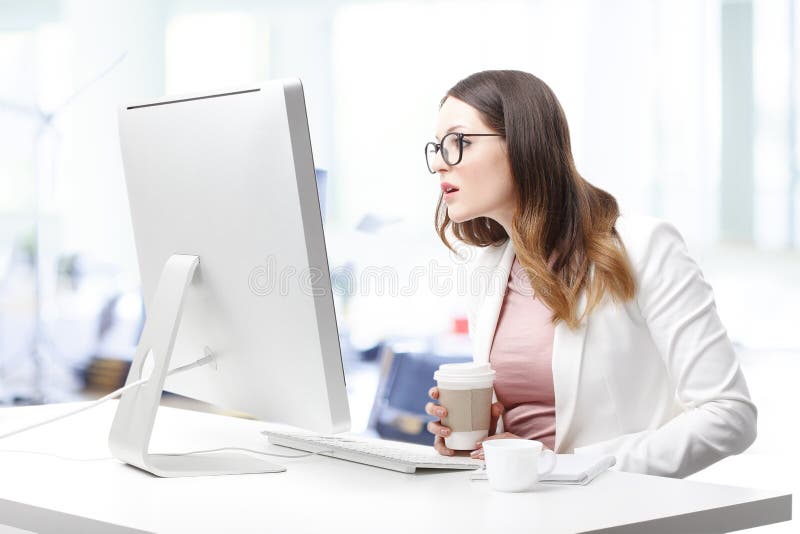 Youg Woman Working at Office Stock Image - Image of scared, occupation ...