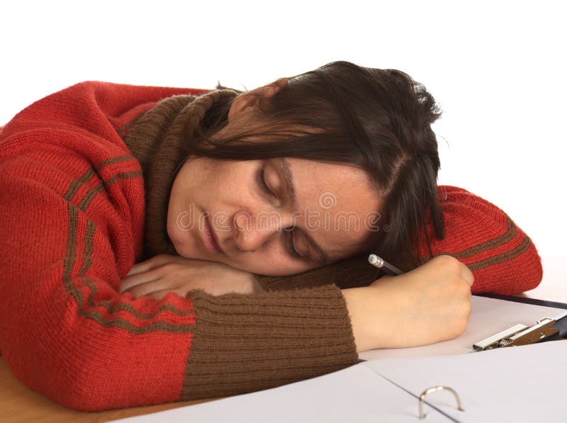 Youn Woman Fell Asleep while Writing Stock Image - Image of learn ...
