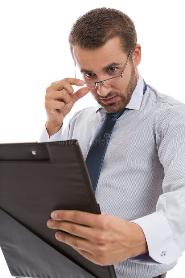 Young Accountant Looking at Documents Stock Image - Image of necktie ...