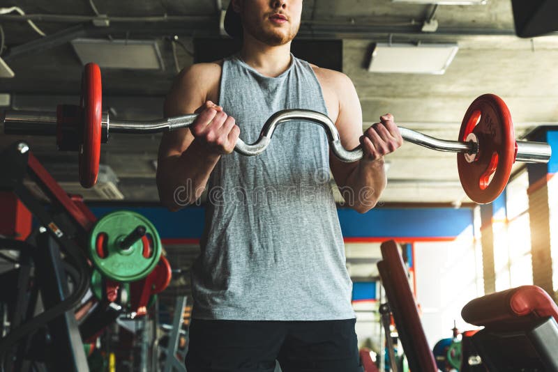 Young Active Muscular Man Performs Exercises with a Barbell in the Gym ...