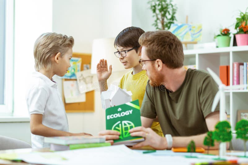 Young Active Pupils Discussing Topic of Their Lesson Stock Photo ...