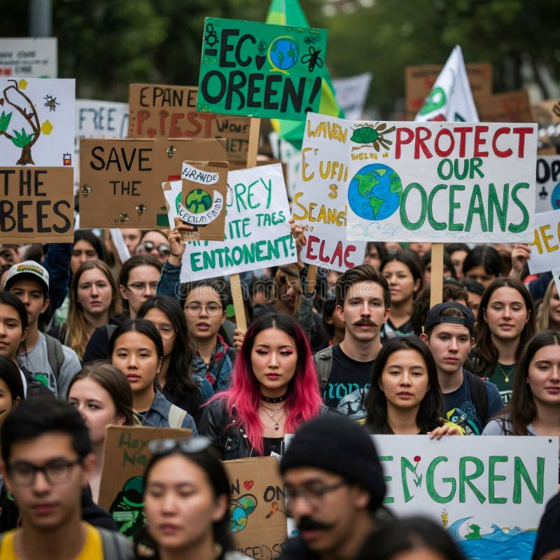 Young Activists Marching for Environmental Protection Holding Protest ...