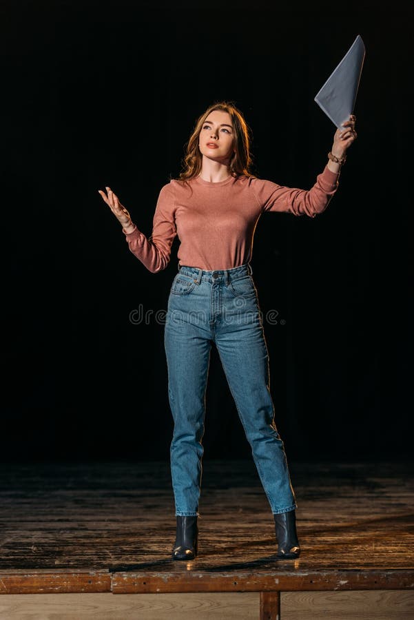 Young Actress with Scenario Performing Role Stock Image - Image of play ...
