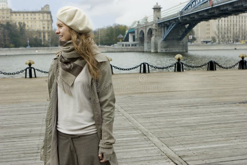 Young Adorable Girl Standing on Embarkment Stock Image - Image of ...