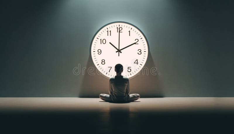 Young Adult Businessman Sitting in Office, Watching Clock Countdown ...