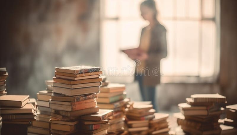 Young Adult Holding Textbook, Studying Science, Surrounded by Bookshelf ...