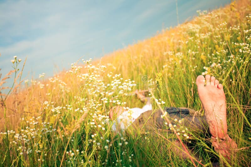 Young Adult Man in Spring Grass Stock Photo - Image of nature, leisure ...