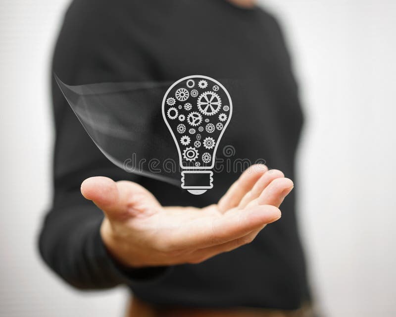 Young Adult is Presenting Light Bulb with Sprockets Stock Illustration ...