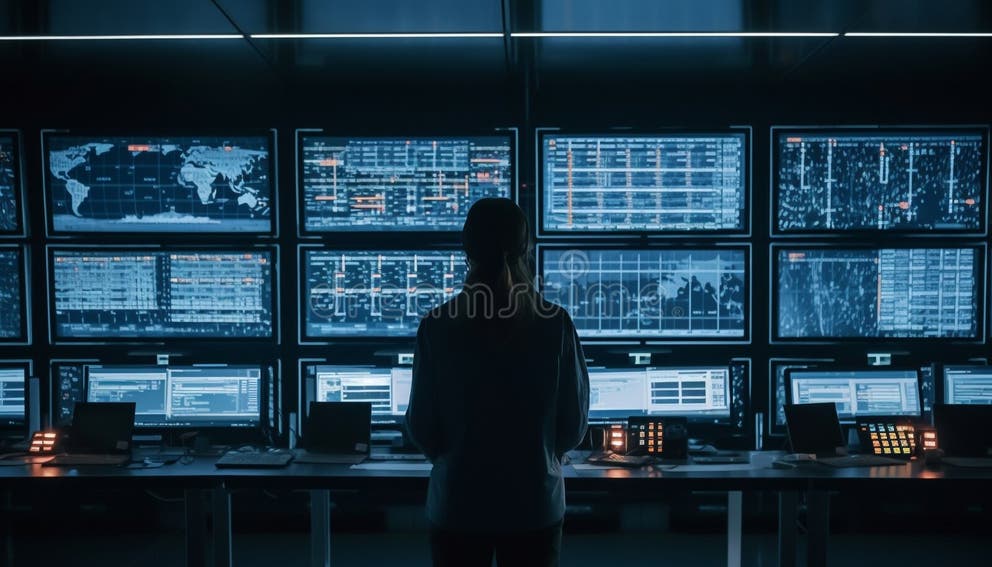 Young Adult Programmer Working Indoors Using Computer Monitor for Data ...