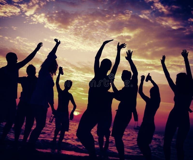 Young Adult Summer Beach Party Dancing Concept Stock Photo - Image of ...