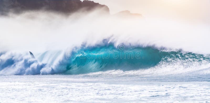 Young Adult Surfing on a Big Wave in the Ocean Stock Photo - Image of ...