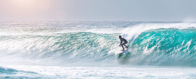 Young Adult Surfing on a Big Wave in the Ocean Stock Image - Image of ...