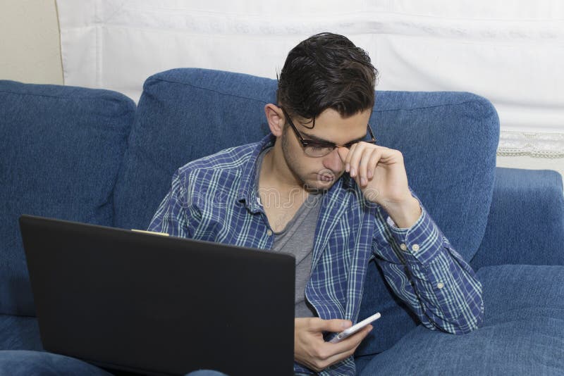 Young Adult Working or Studying with the Computer Stock Image - Image ...