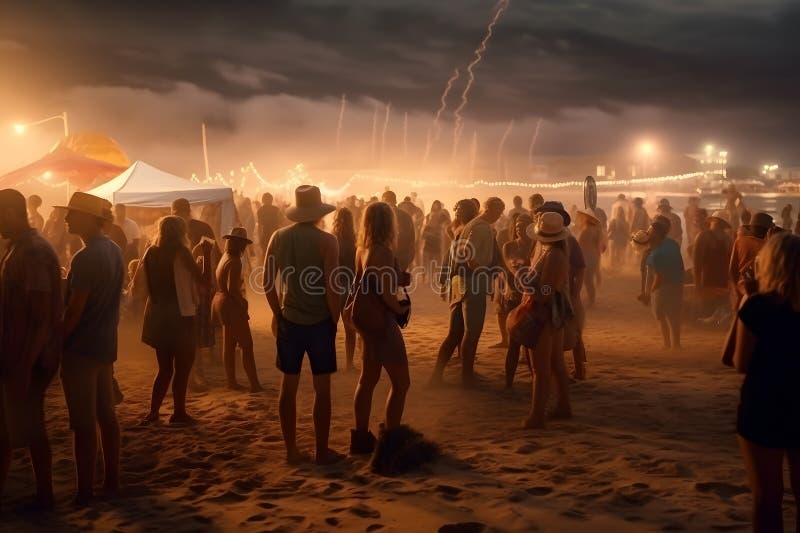 Young Adults Enjoying a Tropical Beach Party Stock Illustration ...