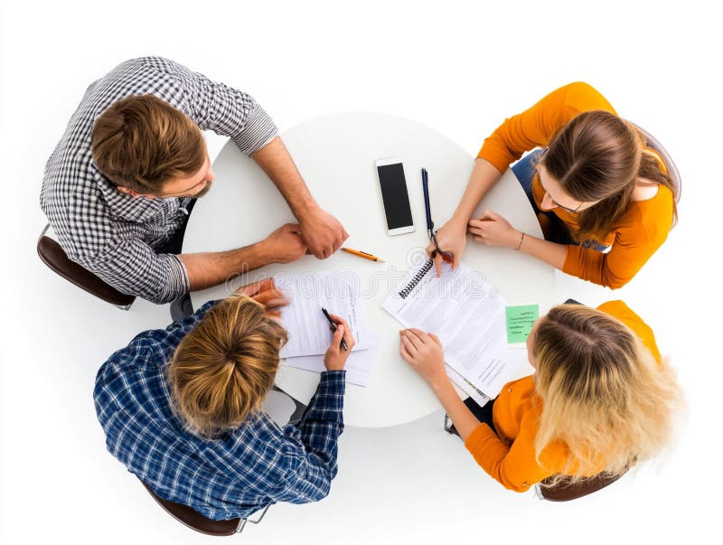 Young Adults Group Study Collaboration Teamwork Documents Table Top ...