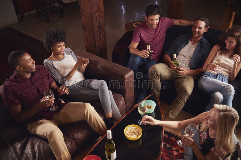 Young Adults Having a Party at Home, Elevated View Stock Photo - Image ...