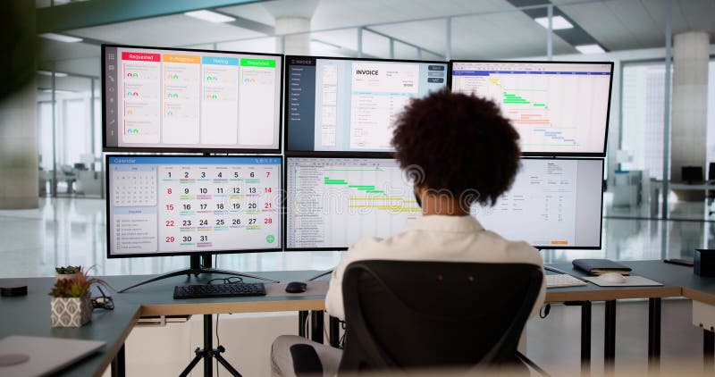 Young African American Accountant Using Accounting Software Stock Photo ...