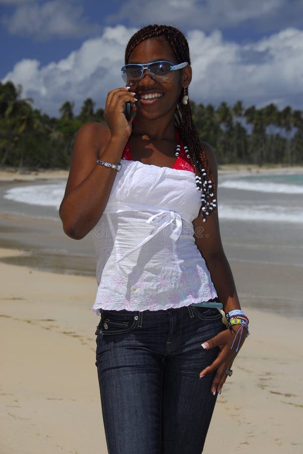 Young African American Girl on Caribbean Beach Stock Photo - Image of ...