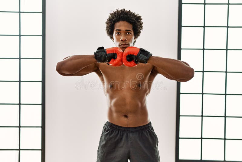 Young African American Man Boxing at Gym Stock Image - Image of ...
