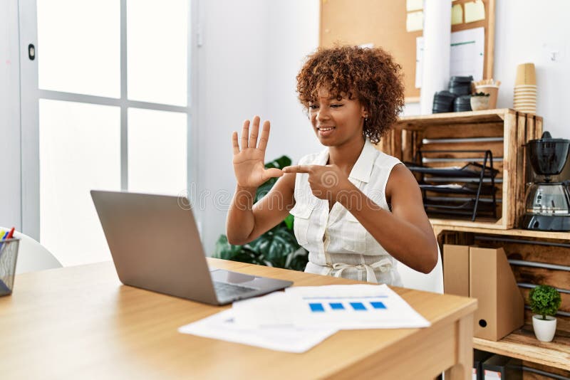 Young African American Woman Having Video Call Using Deaf Language at ...