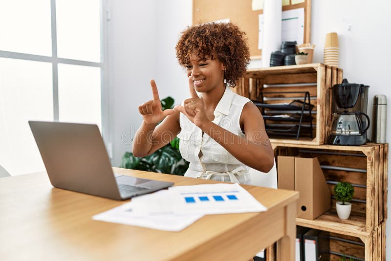 Young African American Woman Having Video Call Using Deaf Language at ...