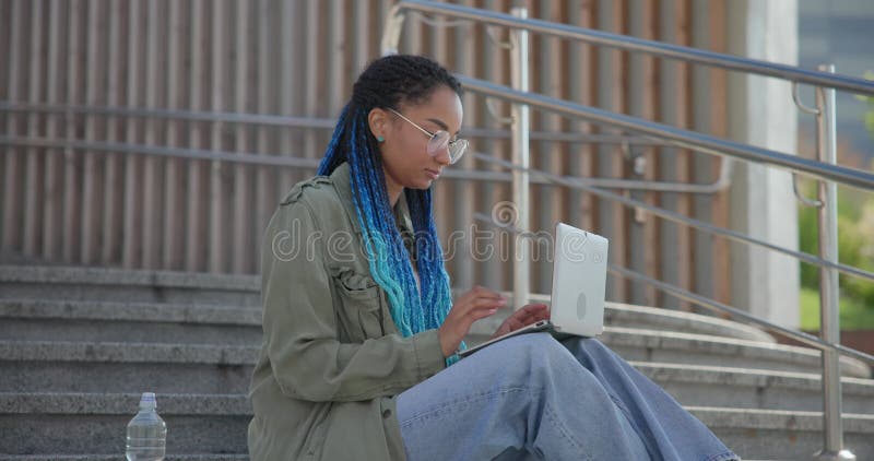 Young African American Woman Student or Freelancer Learning Online or ...