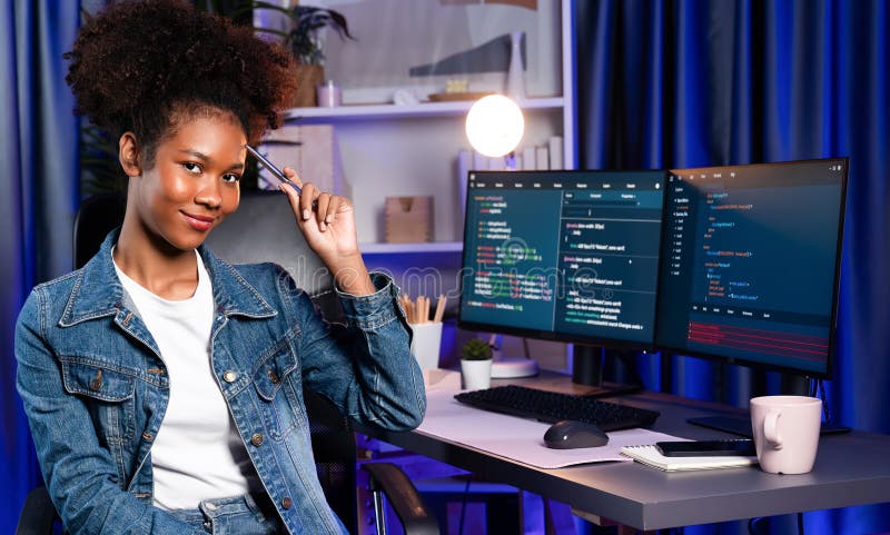 Young African it Developer Presenting Program and Focus on Camera ...