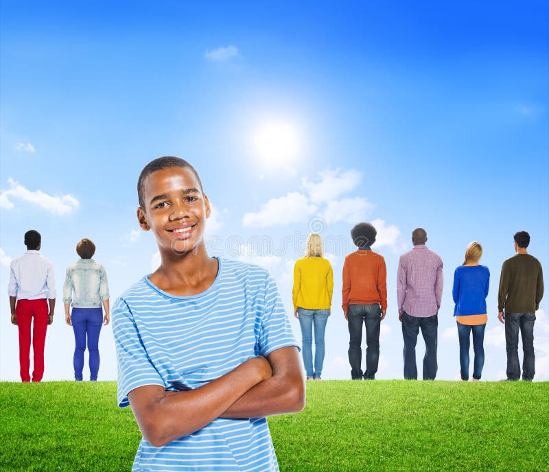 Young African Man With Group Of Diverse People Stock Photo - Image of ...