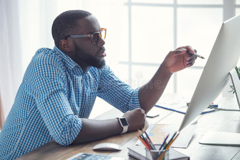 Young African Man Working in the Office Business Stock Image - Image of ...
