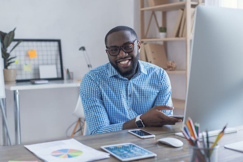Young African Man Working in the Office Business Stock Photo - Image of ...