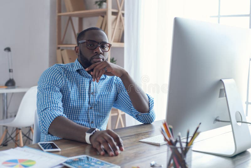 Young African Man Working in the Office Business Stock Photo - Image of ...