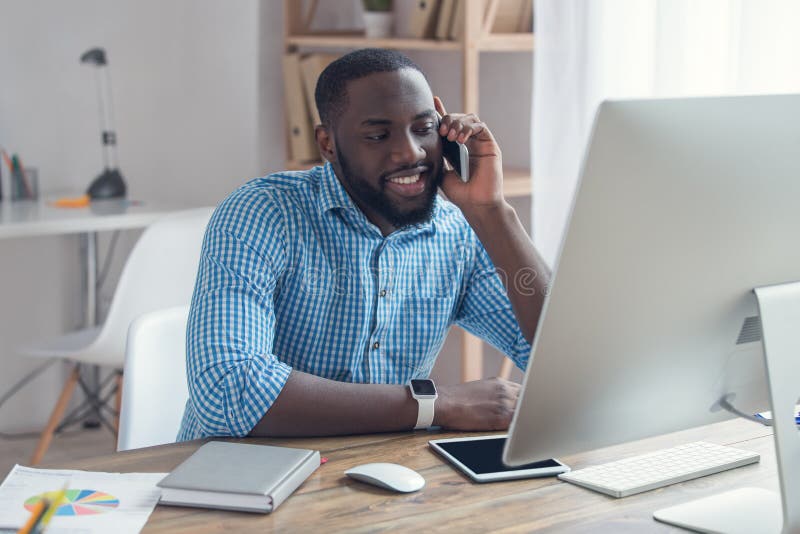 Young African Man Working in the Office Business Stock Image - Image of ...