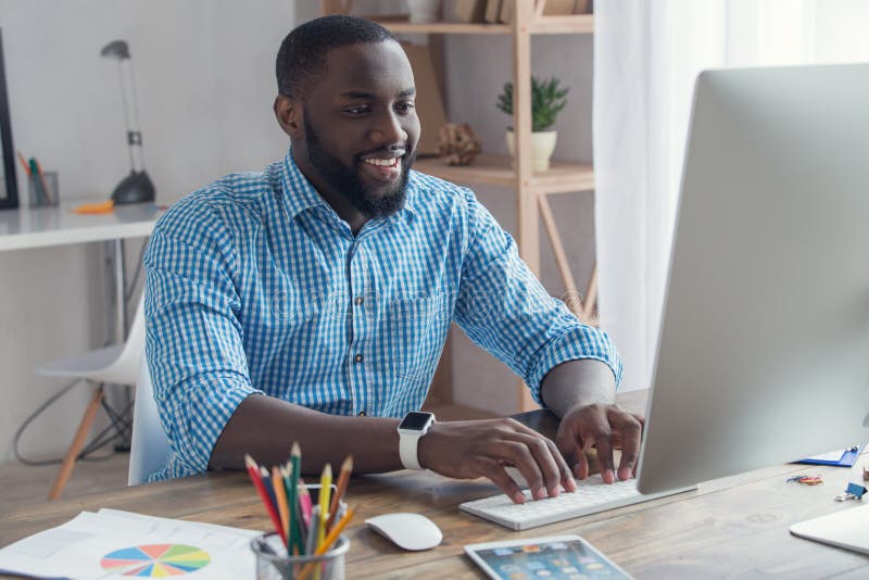 Young African Man Working in the Office Business Stock Image - Image of ...