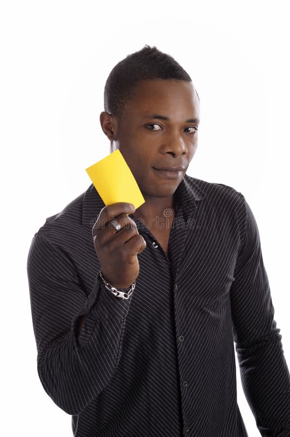 Young African Man with Yellow Card in His Hands Stock Image - Image of ...