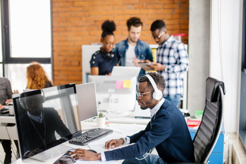 Young African Programmer Working on Personal Computer Stock Image ...