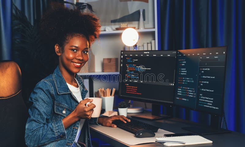 Young African it Developer Presenting Program and Focus on Camera ...